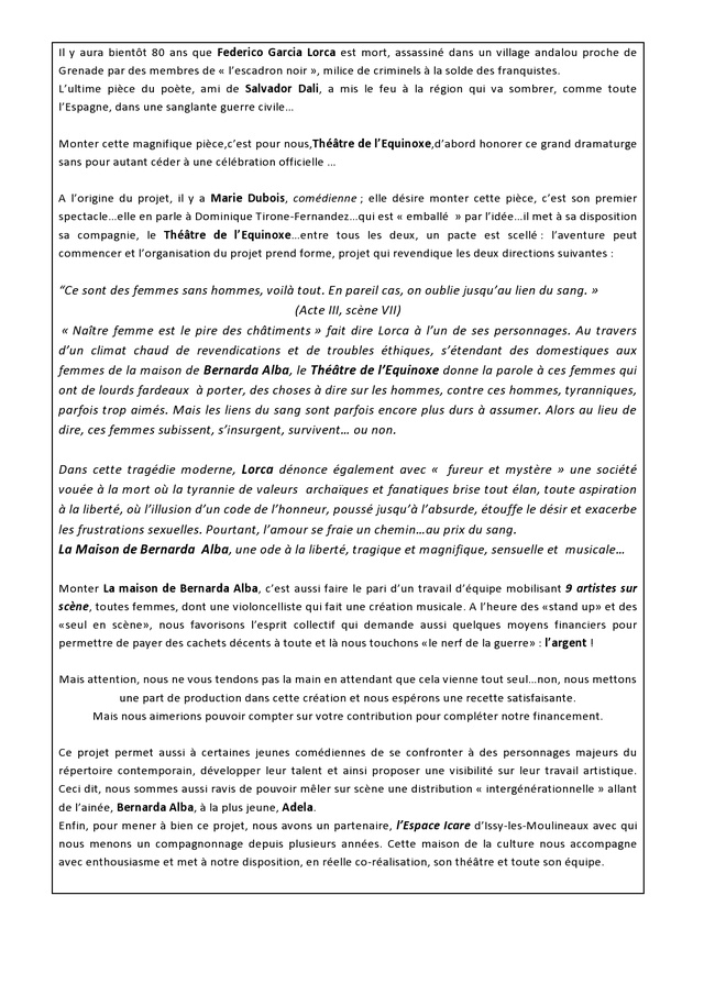 La maison de Bernarda ALBA (pièce de théâtre) - Ulule