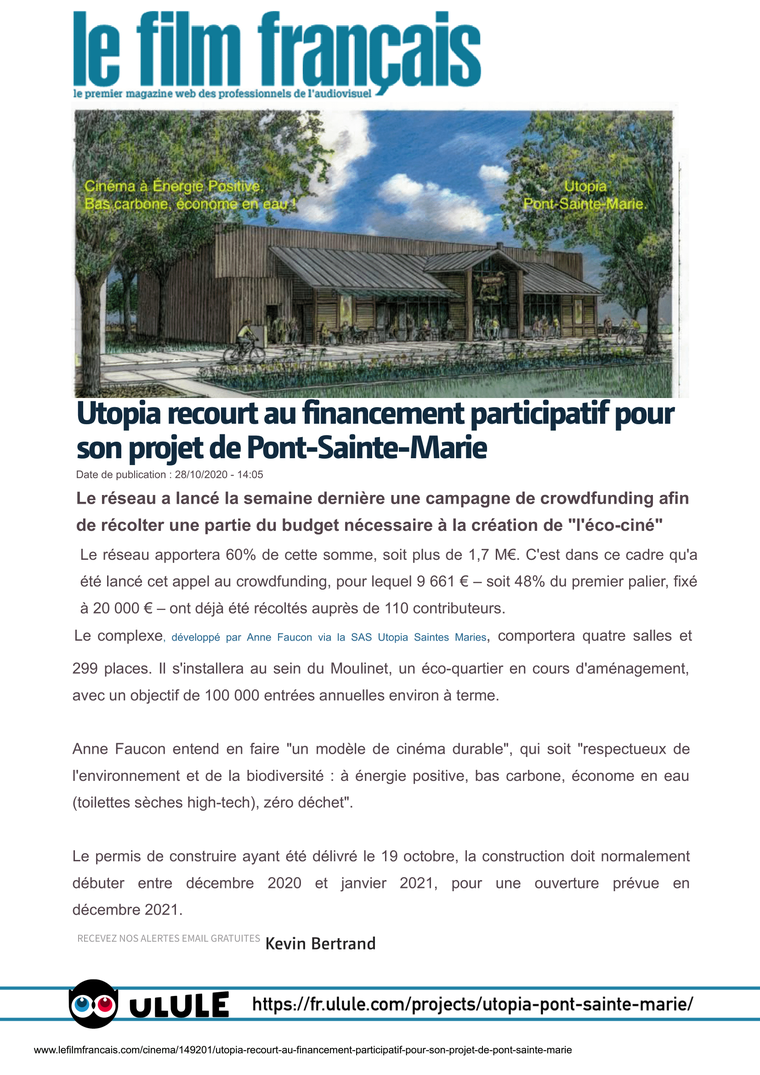 Utopia, Cinéma Durable ! - Ulule