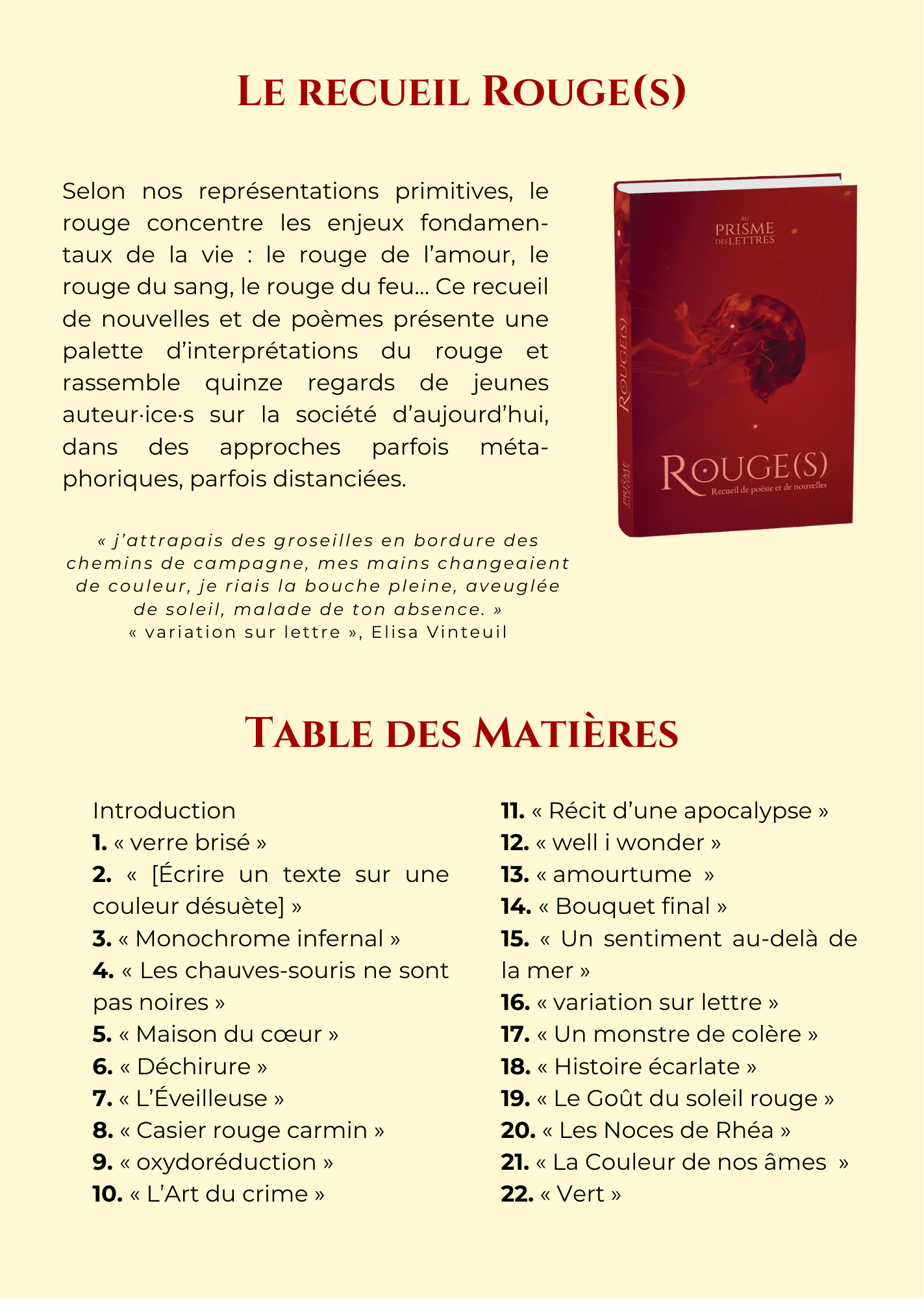 Rouge(s) – recueil de textes sur 22 nuances