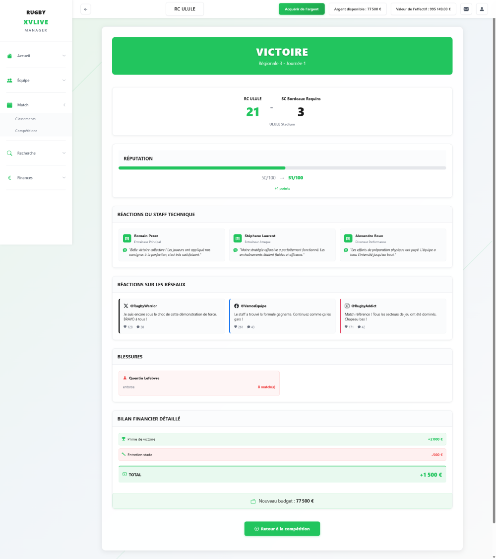 Soutiens RUGBY XV LIVE MANAGER : Deviens acteur du jeu ! - Ulule