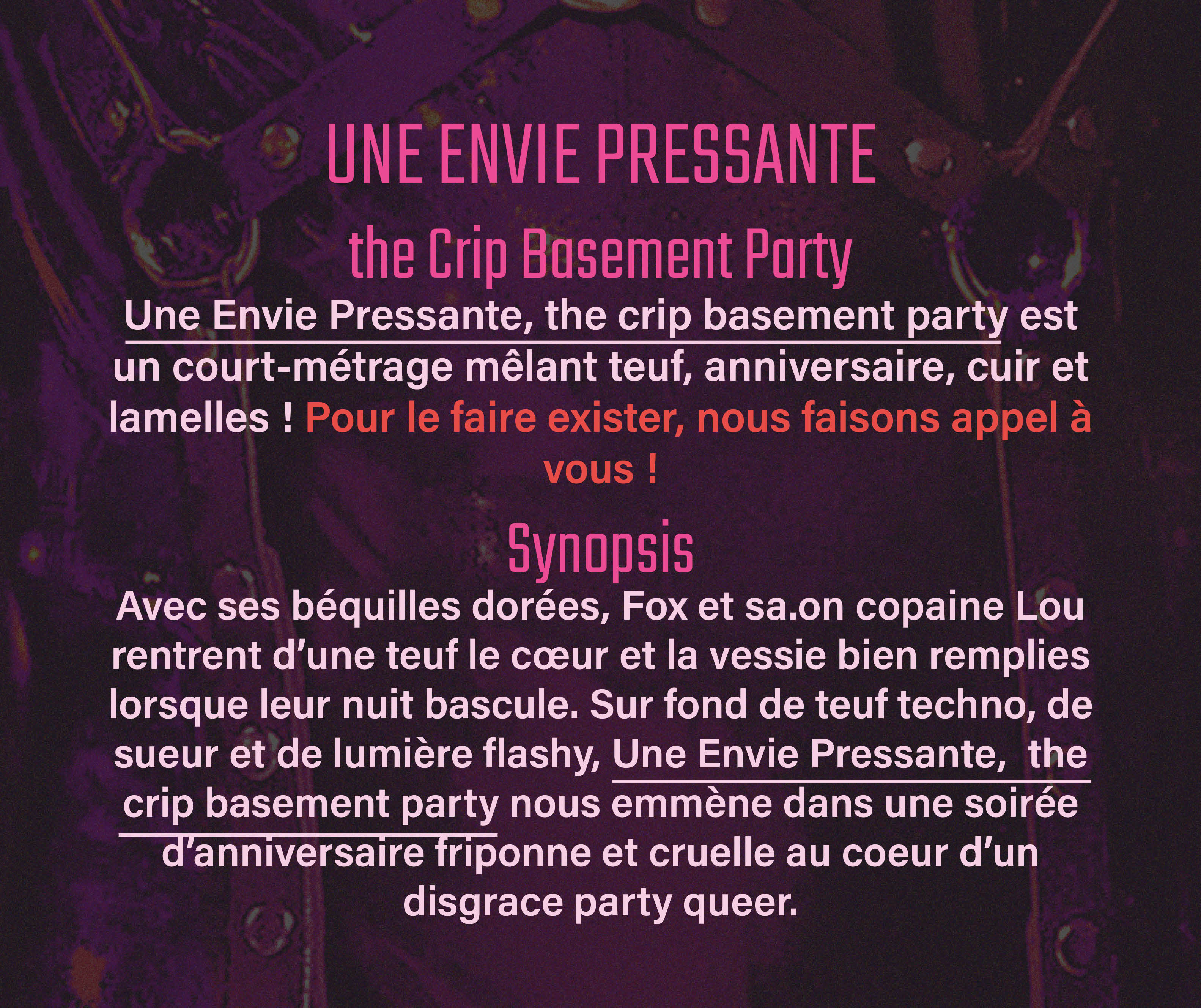 Une envie pressante, the crip basement party ! - Ulule
