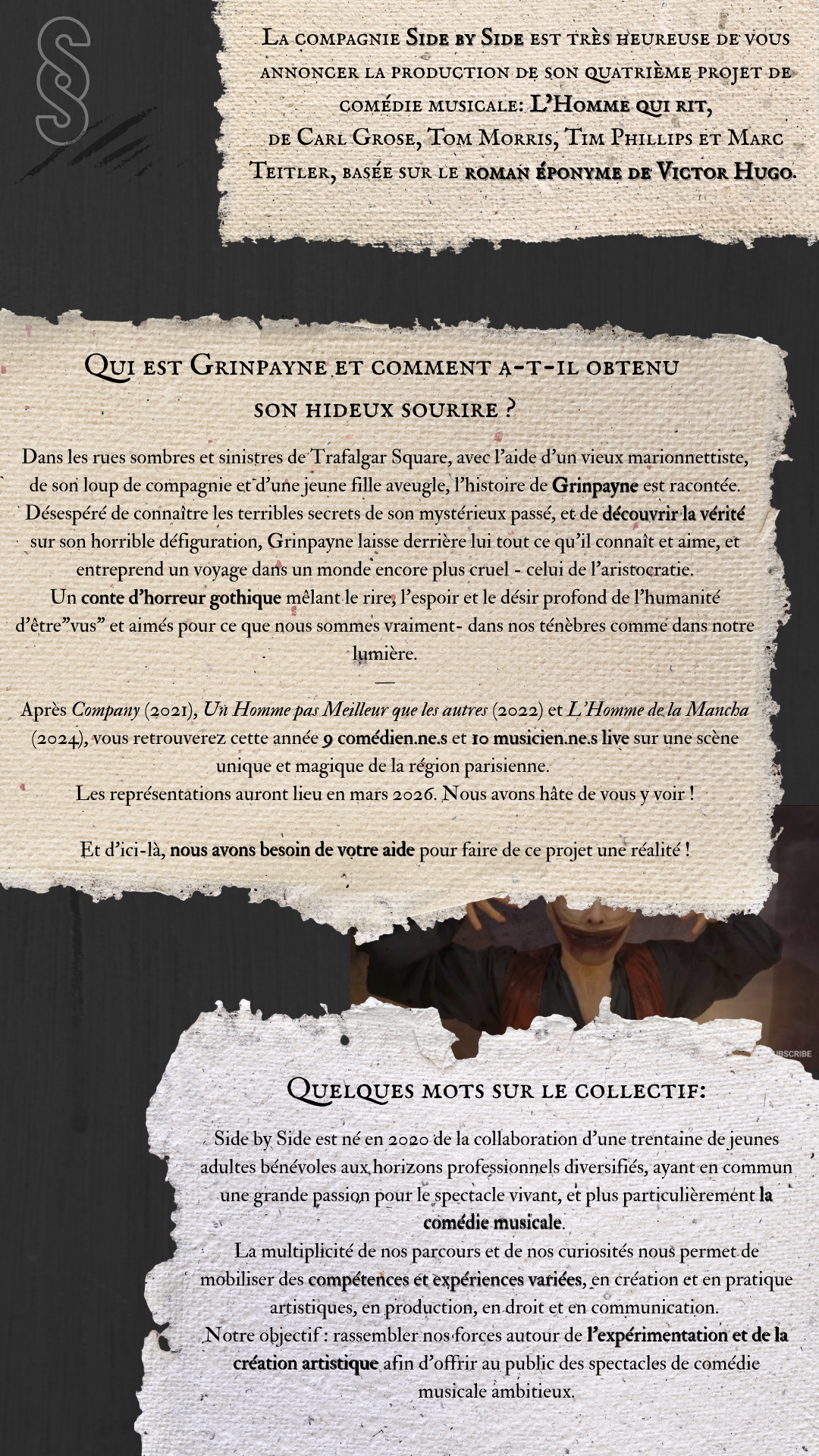 L'Homme qui rit - Soutenez le 4e projet de Side by Side