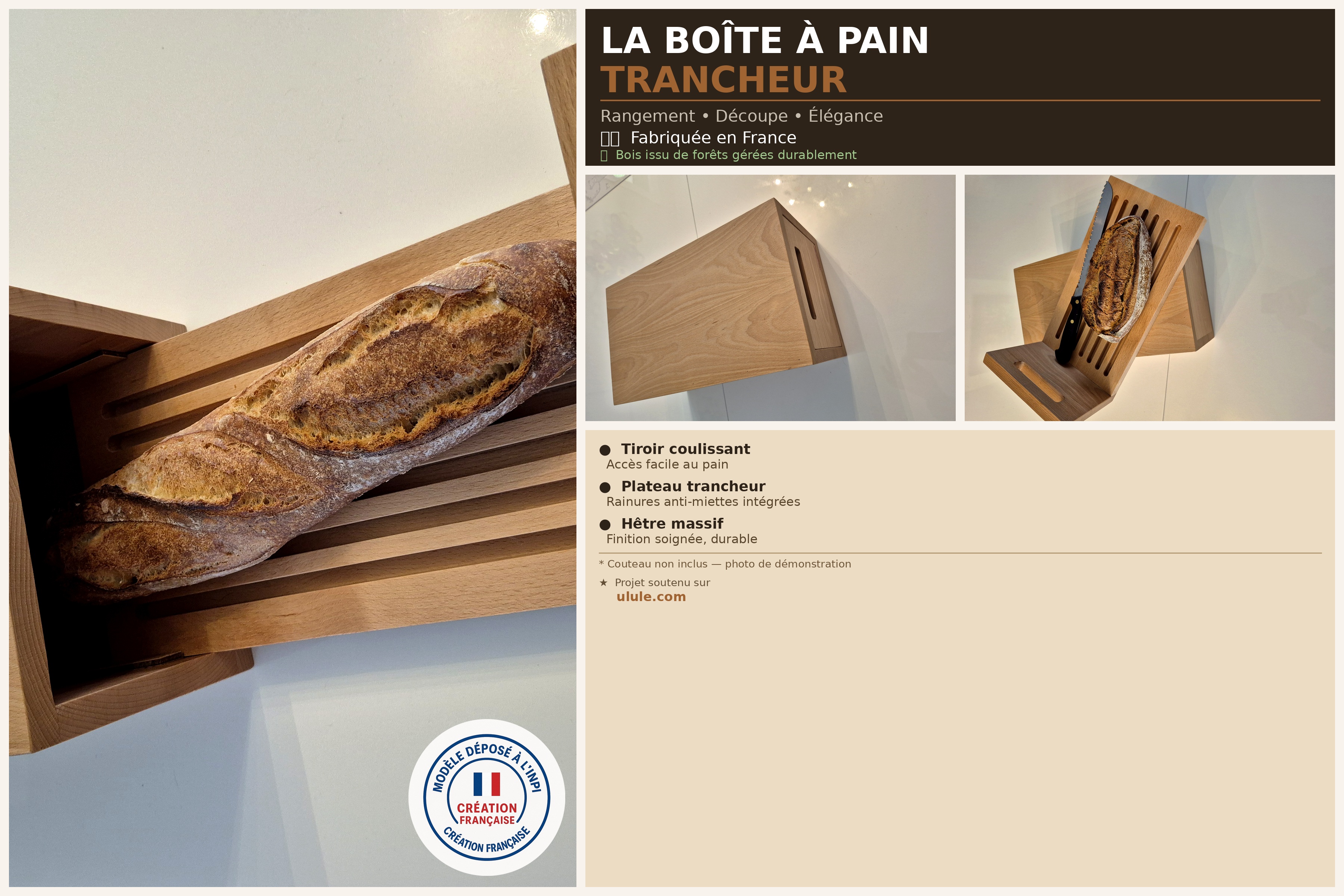 Boîte à pain en bois avec tiroir tranche-pain intégré - Ulule