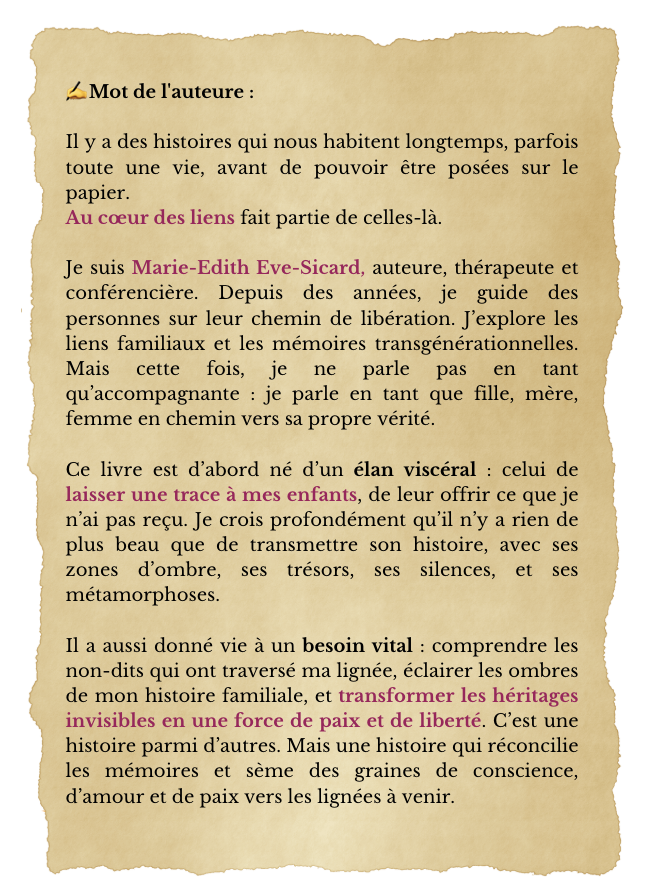 AU CŒUR DES LIENS – Récit intime de Marie-Edith EVE-SICARD - Ulule