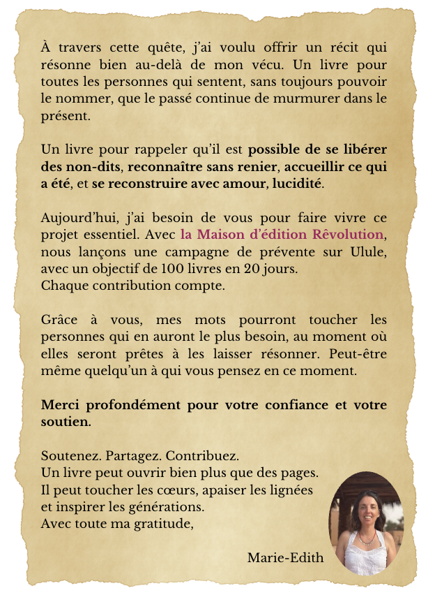 AU CŒUR DES LIENS – Récit intime de Marie-Edith EVE-SICARD - Ulule