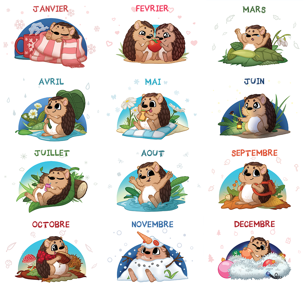 Le calendrier 2026 de la Famille Hérisson.