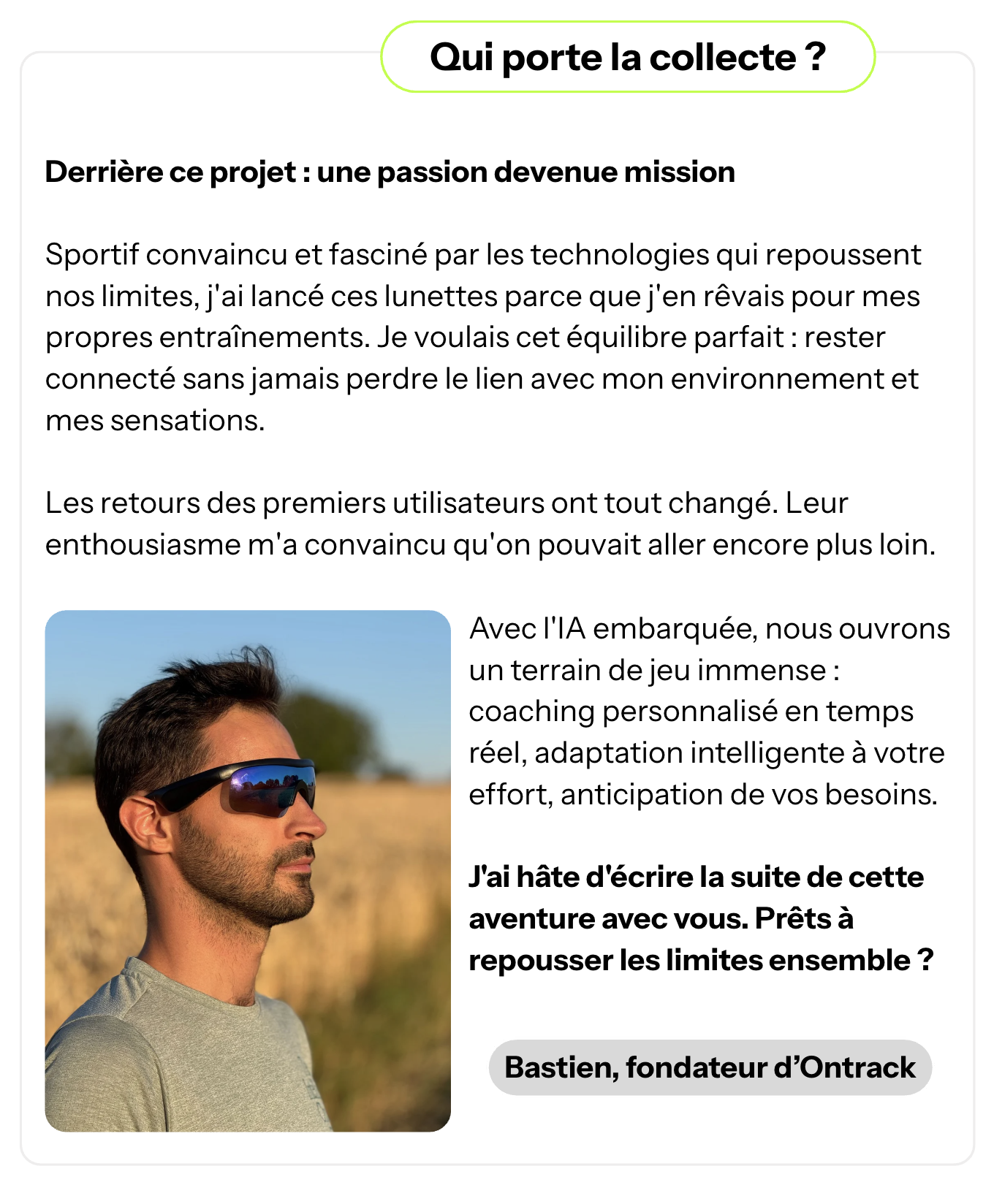 Ontrack | Lunettes IA pour le sport - Ulule