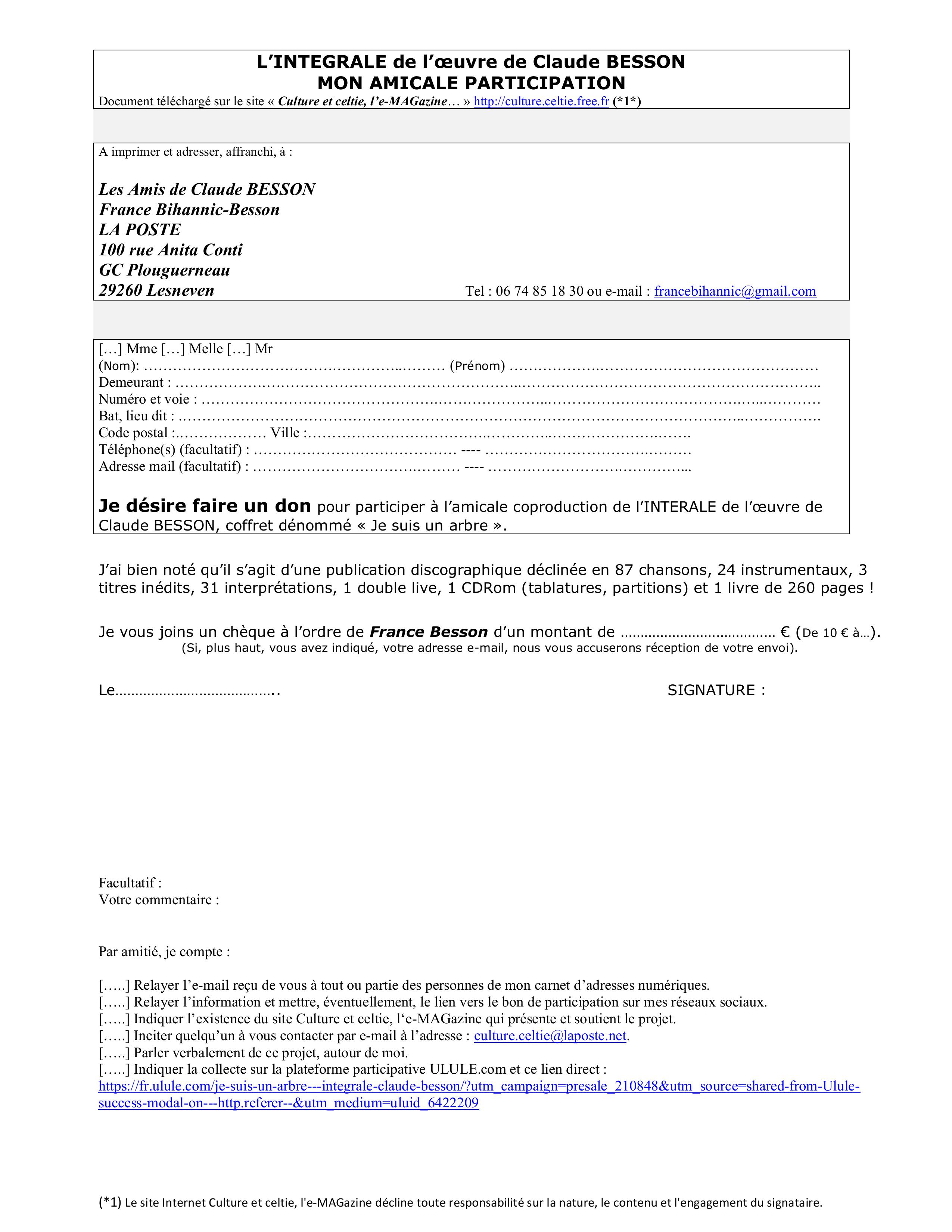 JE SUIS UN ARBRE / INTEGRALE CLAUDE BESSON - Ulule