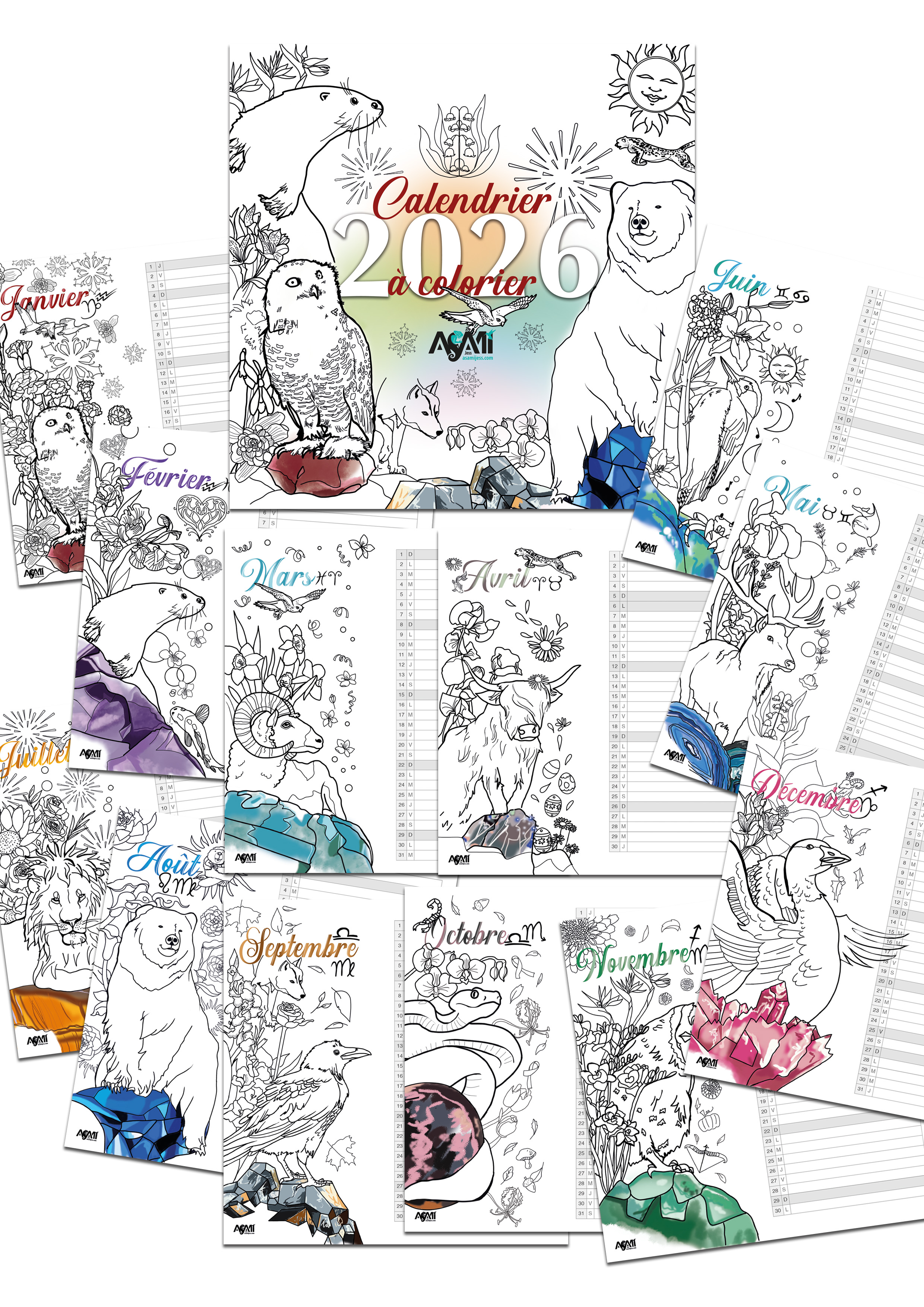 Calendrier 2026 à colorier : dessins "totem" - Ulule