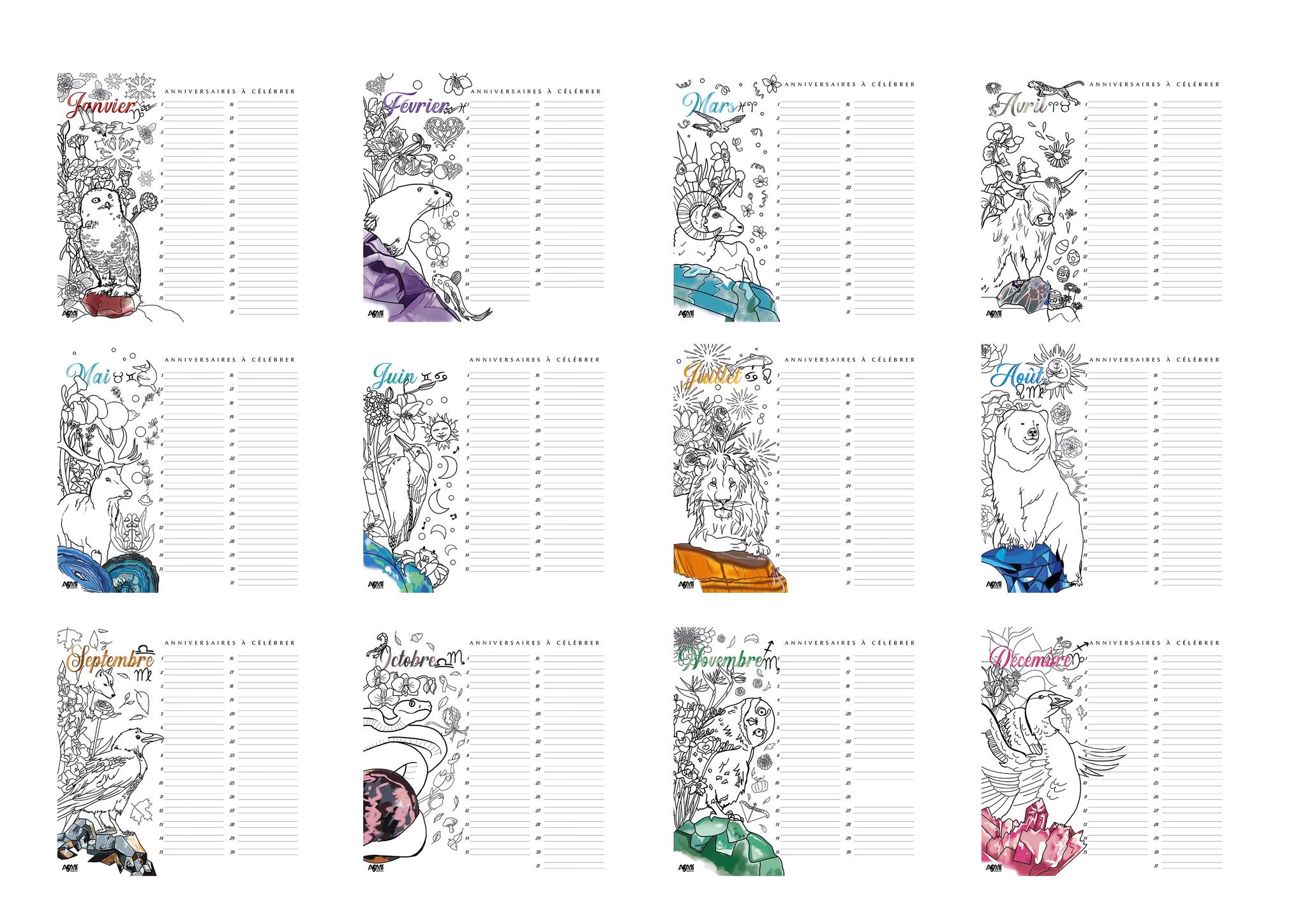 Calendrier 2026 à colorier : dessins "totem" - Ulule